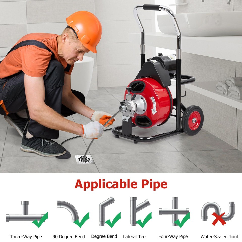 ☑️Electric Drain Auger Sewer Snake Machine-75Ft 1/2 Inch Drain Cleaning ...