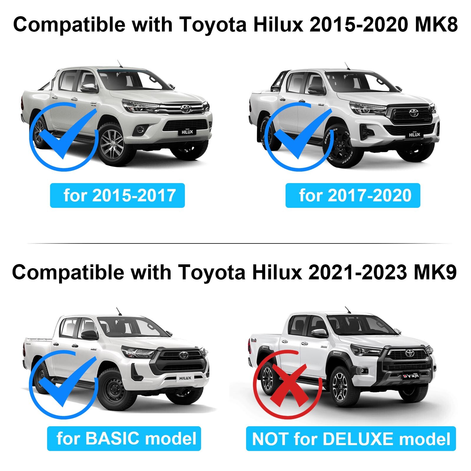 Matte Wheel Arch Set Fender Flares for Toyota Hilux MK8 MK9 2015-2023 ...
