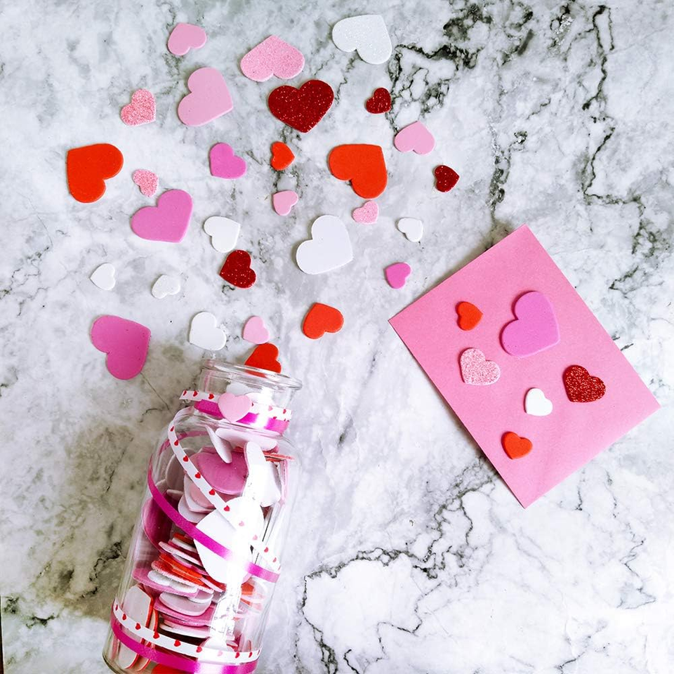 600 Pcs 3 Sizes 4 Colors Assorted Heart Stickers Self Adhesive Foam ...