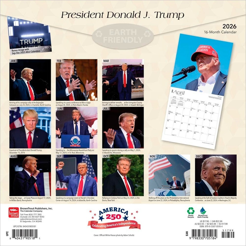 President Donald J. Trump | 2026 12x24" Square Wall Calendar | Plastic ...