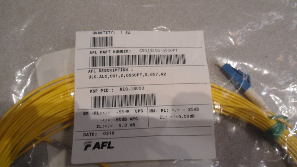 AFL Fiber Optic Pigtail Yellow CS013255-0050FT ULC,ALC 50 FT | eBay