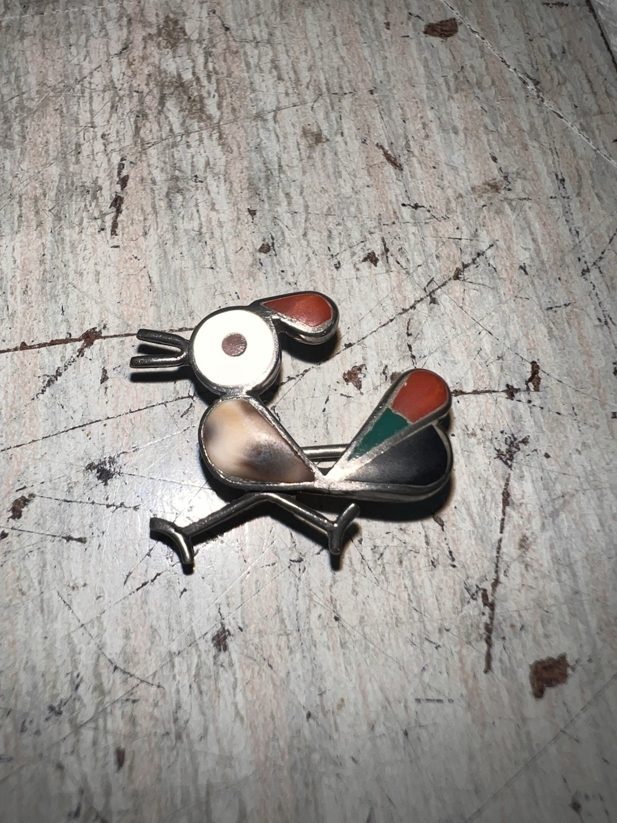 Vintage Zuni Silver Roadrunner Brooch / Pendant Inla… - Gem