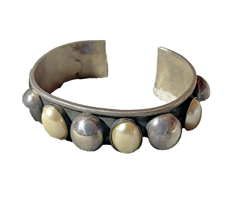 1993 Brenda Schoenfeld Domed Ball Sterling Silver Cuff Bracelet Heavy ...