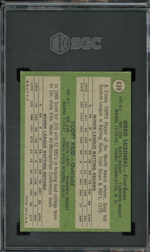 1971 Topps #439 Greg Luzinski/Scott Reid RC/Rookie Phillies SGC 7 NM ...