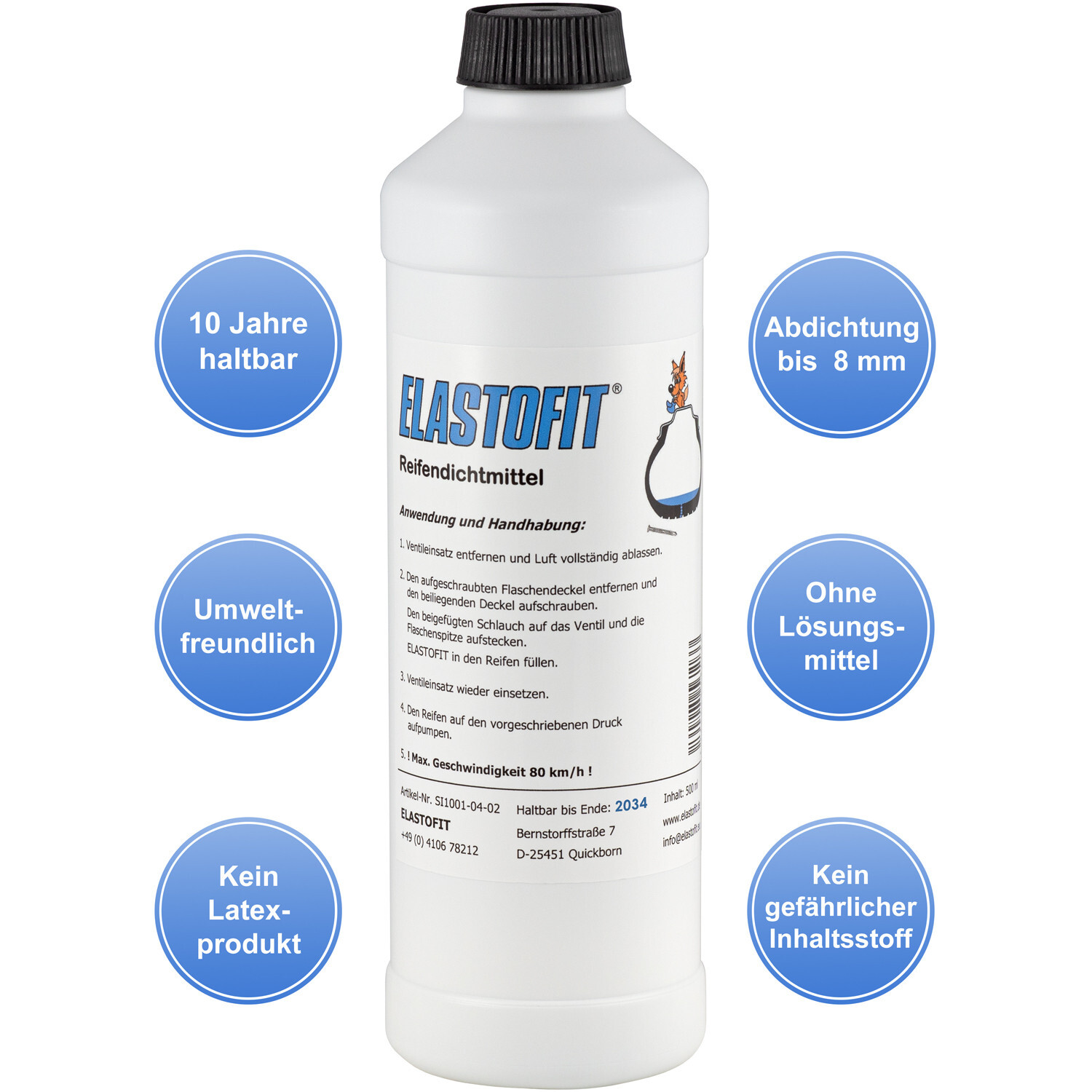 ELASTOFIT 500ml Plus Reifendichtmittel Reifen-Pannenset Auto PKW MHD ...