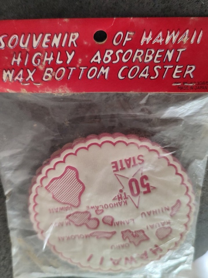 Hawaii Souvenir Wax Bottom Coaster Set Red Vintage 50th State NIP | eBay