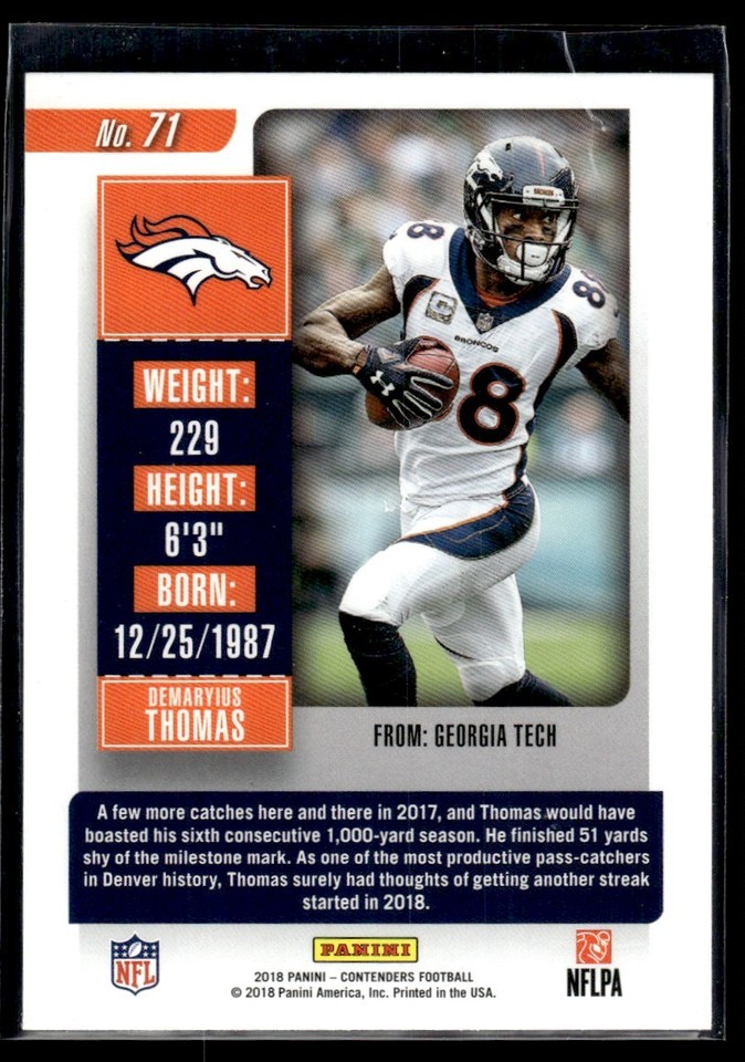 2018 Panini Contenders Demaryius Thomas Denver Broncos #71 | eBay