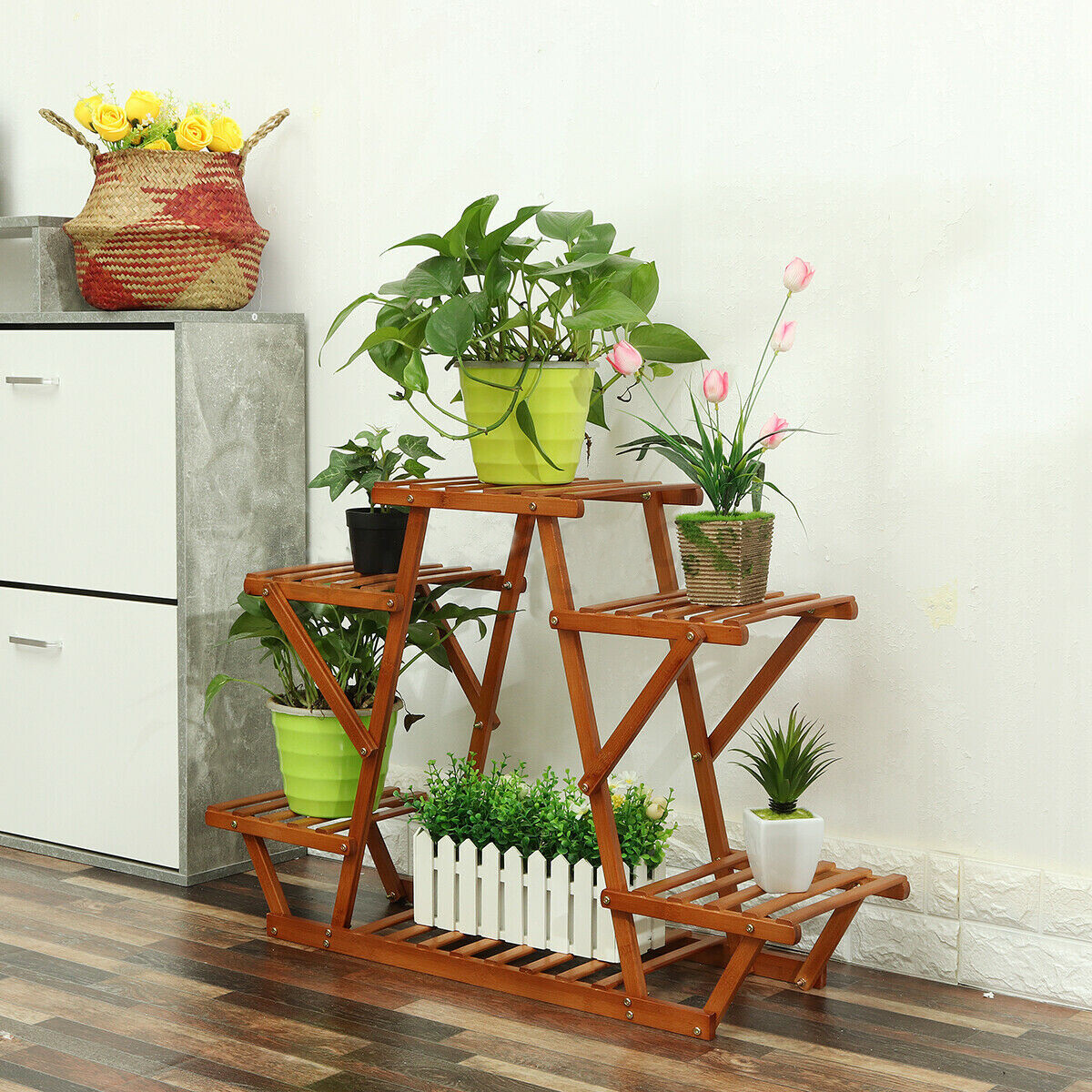 Triangle DIY 6 Tiered Corner Wood Plant Stand Planter Flower Rack ...