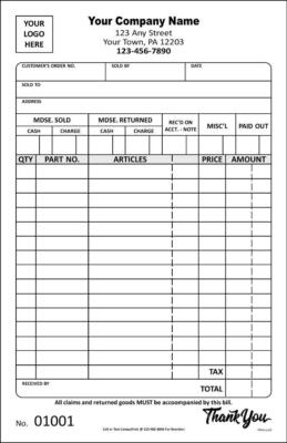 Custom Auto Parts Invoice Forms / 2 Part Carbonless / 5.5" x 8.5 ...