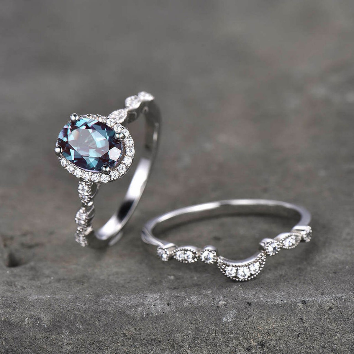 Alexandrite Wedding Ring Sets