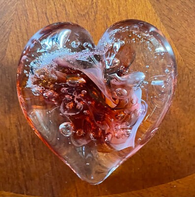 Vtg Studio Art Glass Heart Shaped 3-3/4" Paper Weight Signed Michelle ...