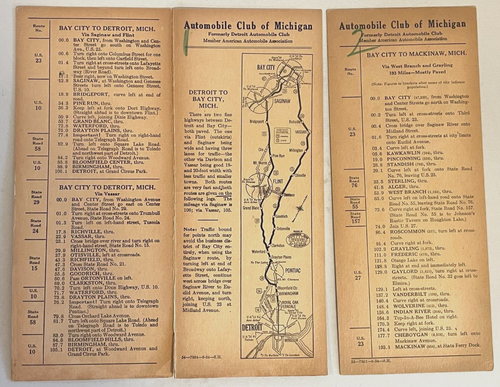 1934 Vintage Detroit Michigan Map AAA Detroit to Bay City - CARDBOARD ...