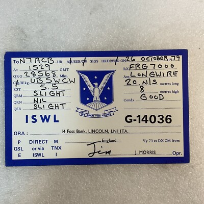 QSL Short Wave Ham Radio Card G-14036 Jim J Morris Lincoln England | eBay