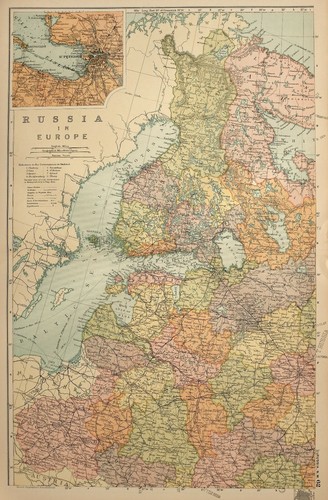 1908 MAP RUSSIA IN EUROPE ST PETERSBURG ENVIRONS KOVNO MOSCOW POLAND ...