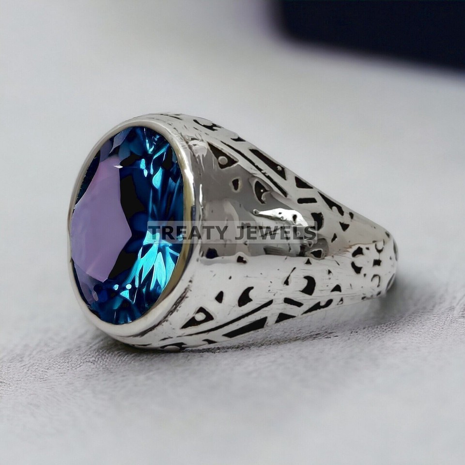 Alexandrite Oval Cut Gemstone With 925 Sterling Silver Ring For Men's ...