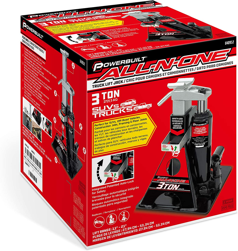 Powerbuilt 3 Ton, Bottle Jack and Jack Stands in One, 6000 Pound All-in ...