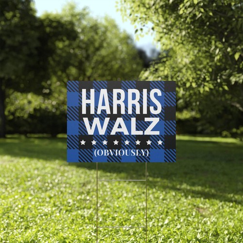 Harris Walz Obviously Vote Democrat 2024 Election Blue Flannel Pattern ...