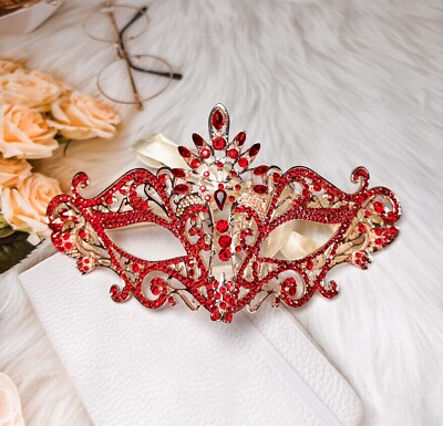 Masquerade Mask Luxury Ruby Red Crystal, Rhinestone Eye Mask, Elegant ...