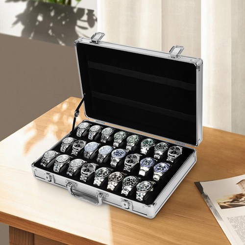 Lockable Aluminum Watch Organizer Case 24+8 Slot Padded Display Storage ...