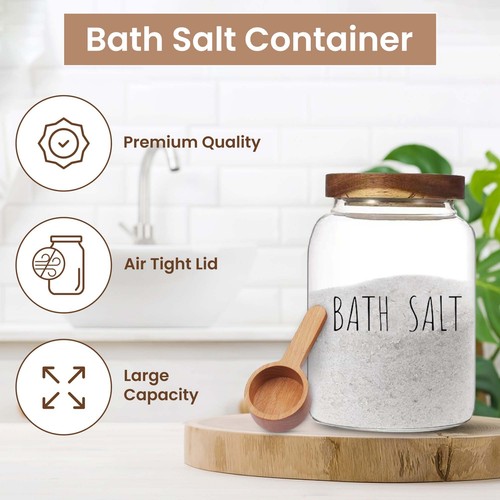 Bath Salts Glass Jar - Bath Salt Container with Wooden Lid and Scoop ...