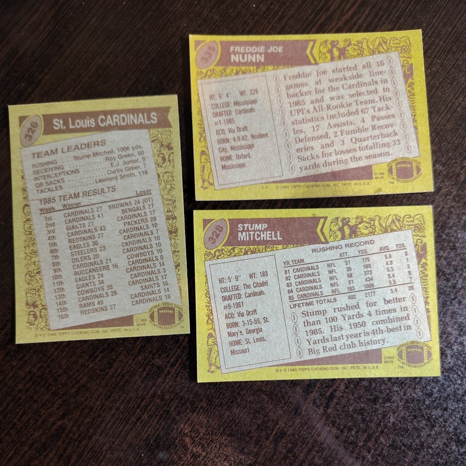 1986 Topps - Freddie Joe Nunn, Stump Mitchell (2ea.) - St. Louis ...