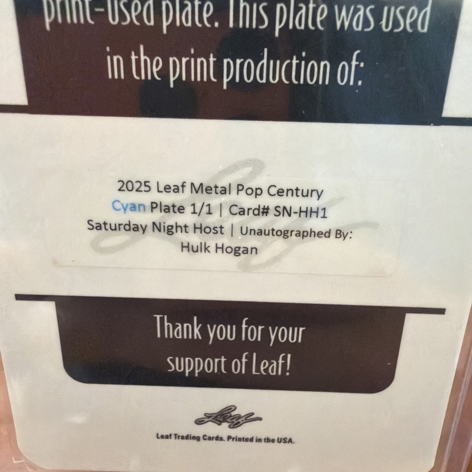 2025 Leaf Pop Century Hulk Hogan Saturday Night Host Printing Plate ...