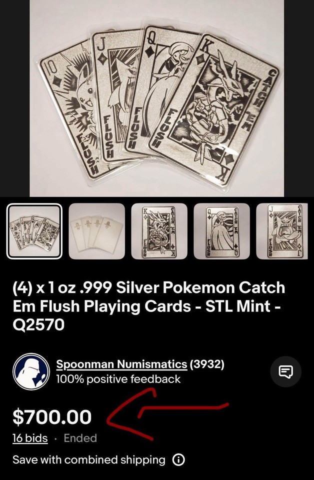 (5) x 1 oz.999 Silver Pokemon Catch Em Flush Playing Cards - STL Mint ...