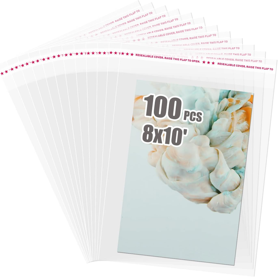 Self Sealing Cellophane Bags 100 PCS Clear Resealable Sleeves Bags for ...