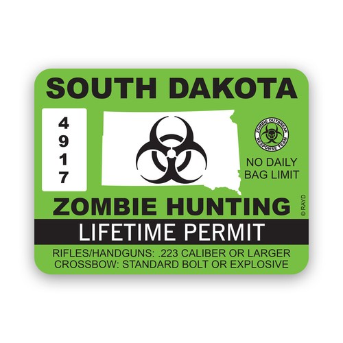 South Dakota Zombie Hunting Permit Sticker Decal - Weatherproof ...