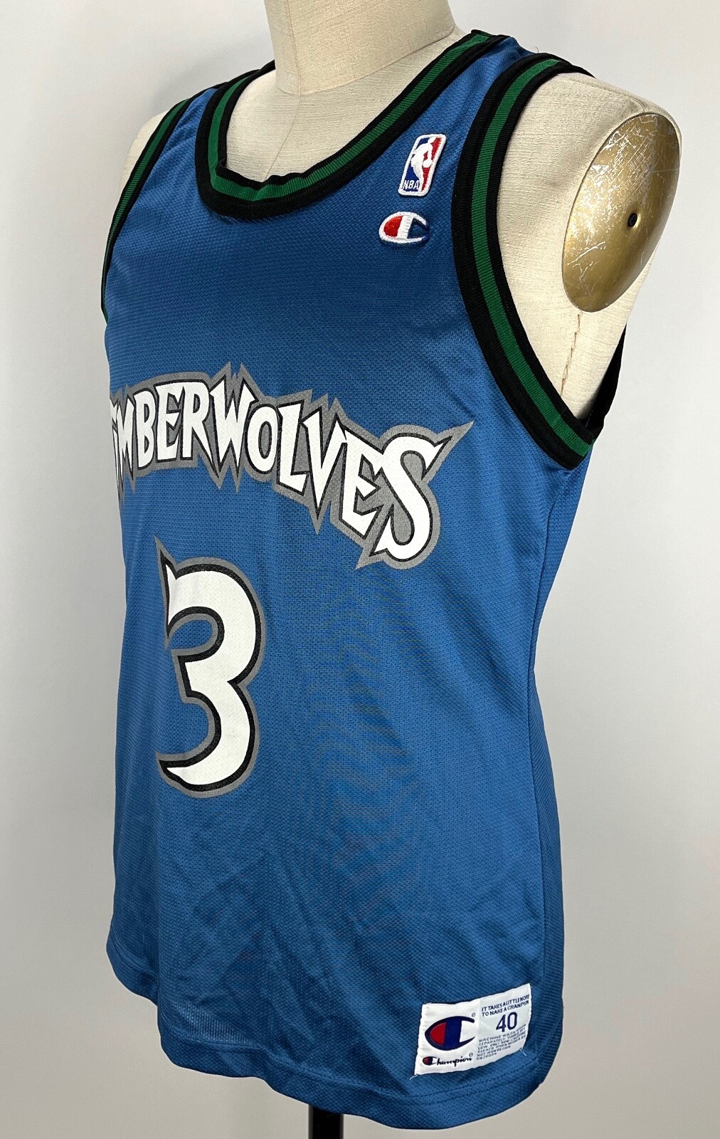 VINTAGE CHAMPION 90'S NBA MINNESOTA TIMBERWOLVES MARBURY #3 JERSEY MENS ...