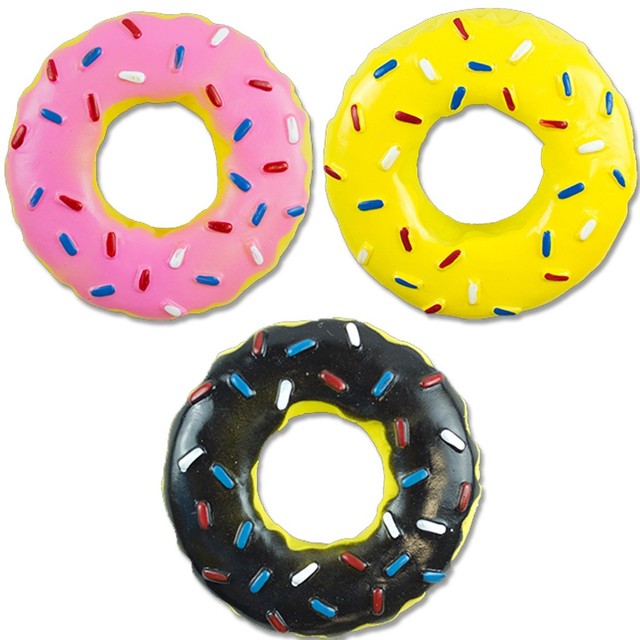2x Heavy Duty Squeaking Doughnut Dog Toy Puppy Pet Training Chew Tug ...