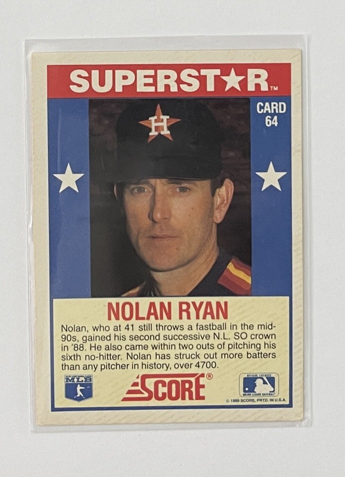 NOLAN RYAN 1989 SCORE "SCORE SUPERSTAR" INSERT #64-ASTROS | eBay