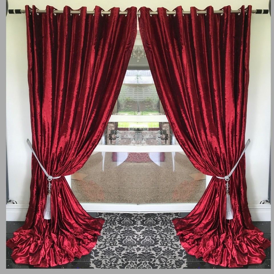 Crushed Velvet Curtains Eyelet Ring Top thick long Velvet Ready Made ...
