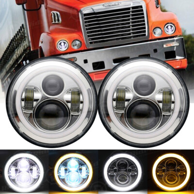 Chrome 7 inch LED Headlight Halo Ring For Freightliner Century Class ...