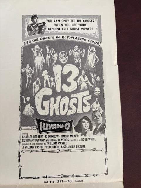 13 GHOSTS 1960 Rare Original Advertising Supplement Horror Film Ads ...