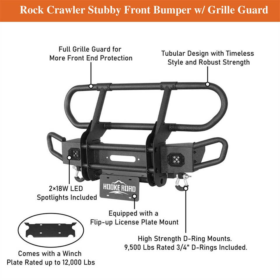 Rock Crawler Grille Guard Front Bumper & Rear Bumper for 07-18 Jeep ...
