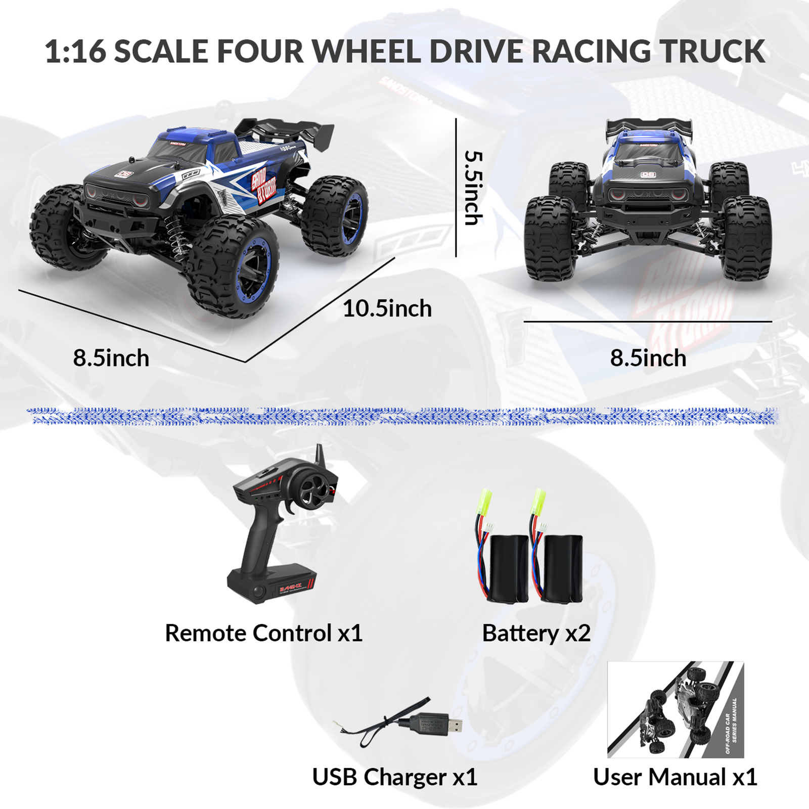 1/16 2.4GHz 4WD RC Racing Car 40KM/H High Speed Off-Road LED Light ...