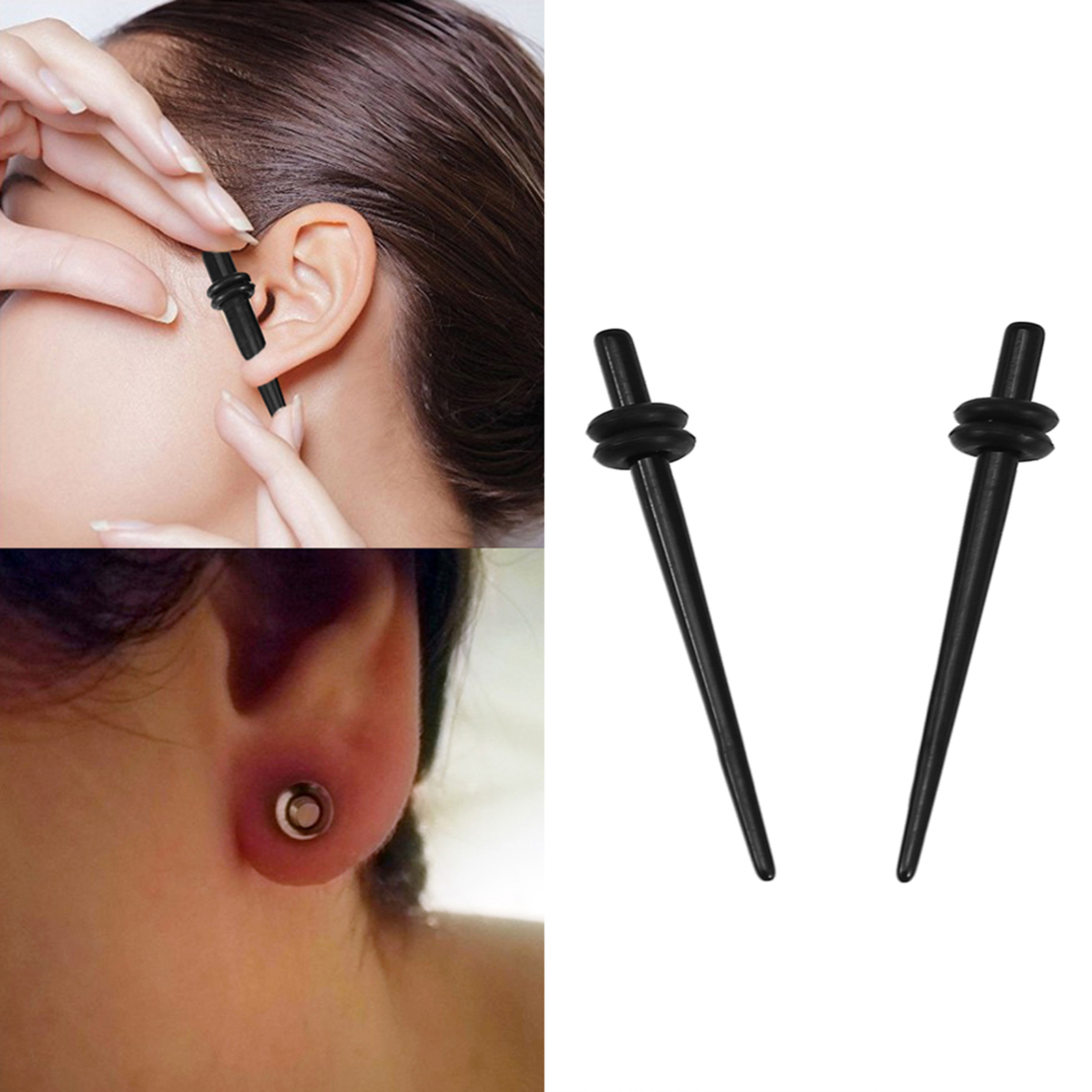 2pcs Acrylic Stretcher Ear Plug Taper Expander O Ring Stretching Kit ...