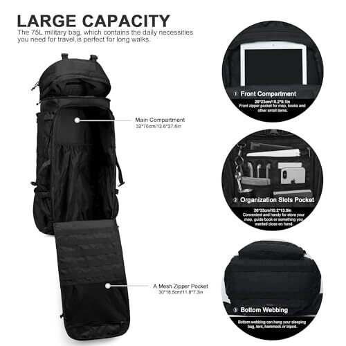 75L Molle Hiking Internal Frame Backpacks with Rain Cover for Black | eBay