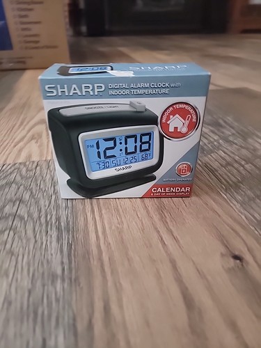 Sharp Battery Operated Digital Alarm Clock Indoor Temp. Calendar Travel ...