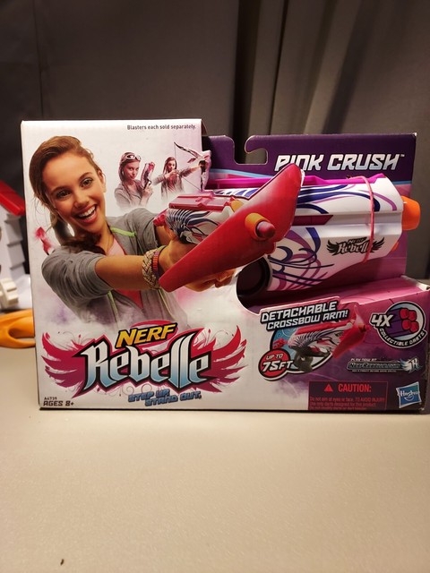 NERF Rebelle Pink Crush Blaster Crossbow Fires Darts up to 75 Feet 2in1 ...