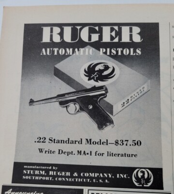 1954 Sturm Ruger automatic pistols .22 standard model gun vintage ad | eBay