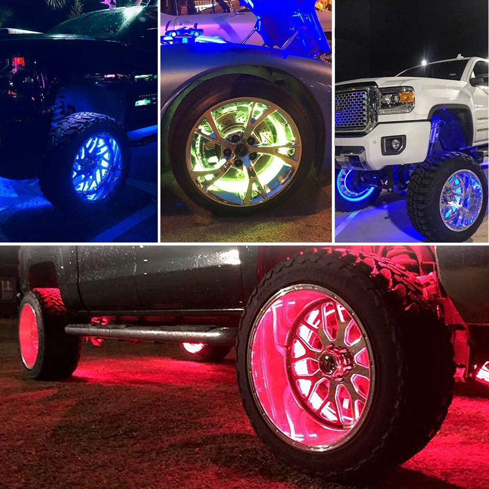 4Pcs 17.5in Double Row LED Wheel Ring Lights Bluetooth Color RGB Rim ...