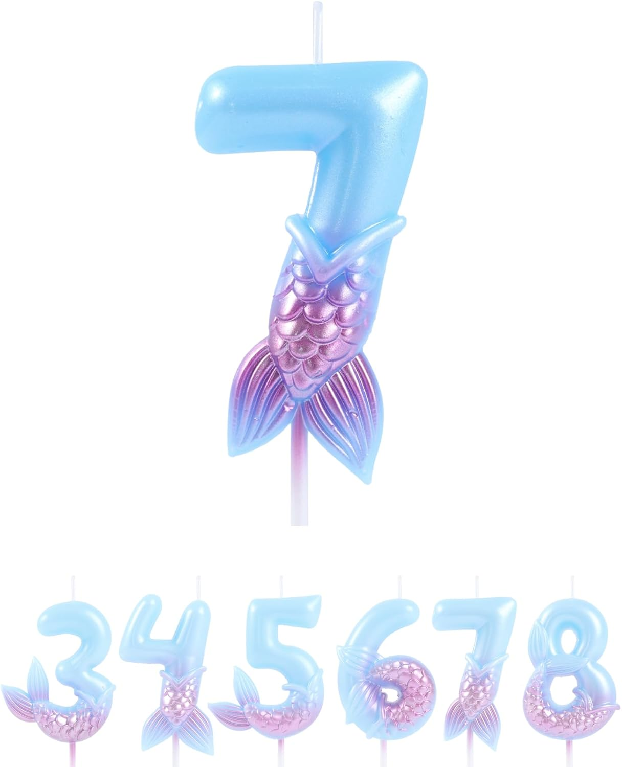 Number 7 Candle Dreamy Blue Purple Mermaid 7 Birthday Candle Cake ...