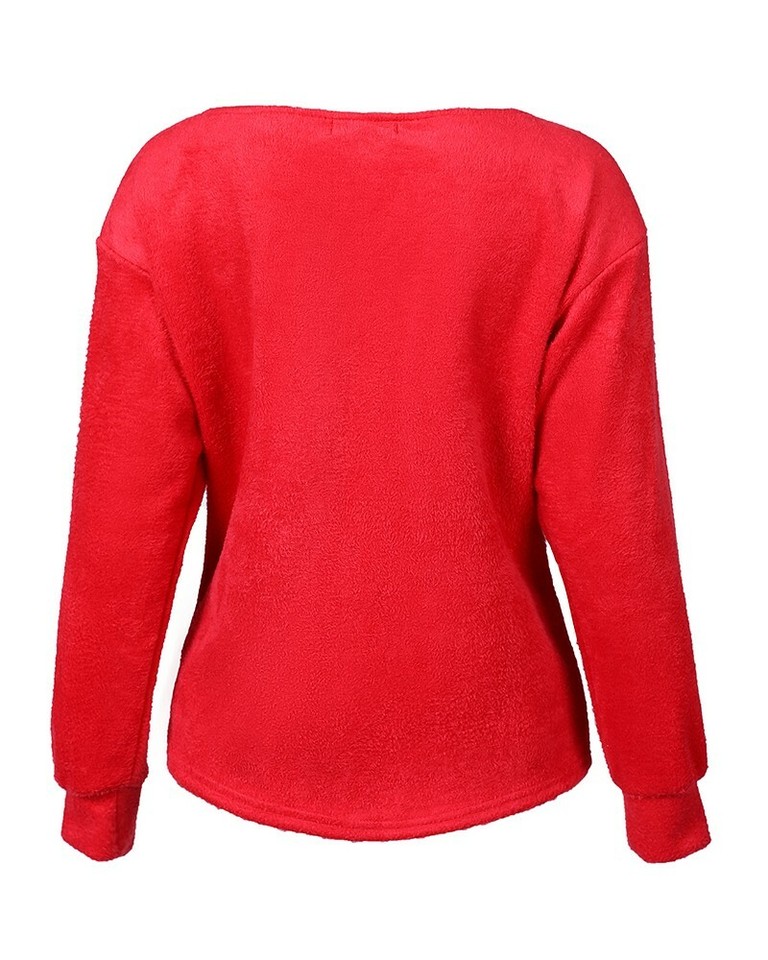 Women's Long Sleeve Fluffy V-Neck Sweater Red | eBay