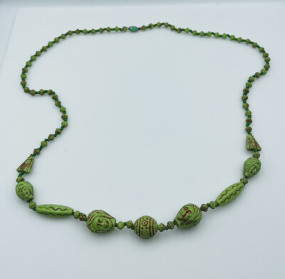 Max Neiger Antique Green Czech Glass Egyptian Revival Faces Beaded ...