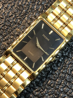 Vintage Pulsar By Seiko Men’s Rectangle Tank Watch Stainless Gold Tone ...