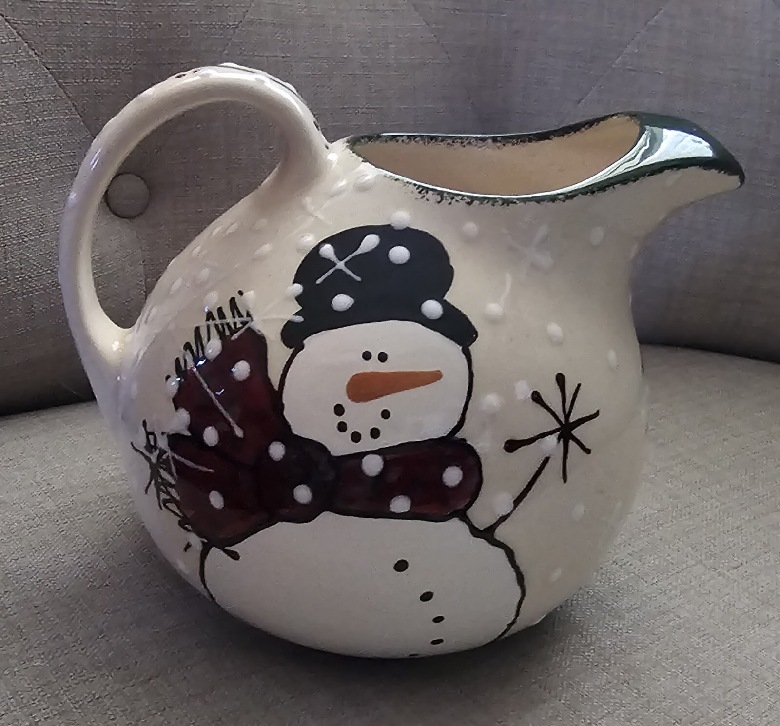 Expressly Yours Handpainted Pitcher Snowman '98 Christmas Water VINTAGE ...