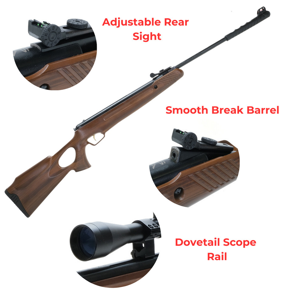 Air Rifle .22 Caliber Spring Powered Break Barrel 700+ Fps W/ 200 Round ...