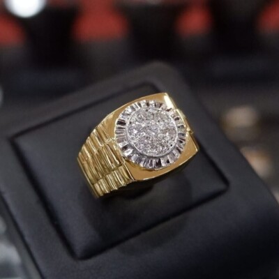 3.00Ct Simulated Diamond Cluster Rolex Design Men's Ring 14K Yellow ...